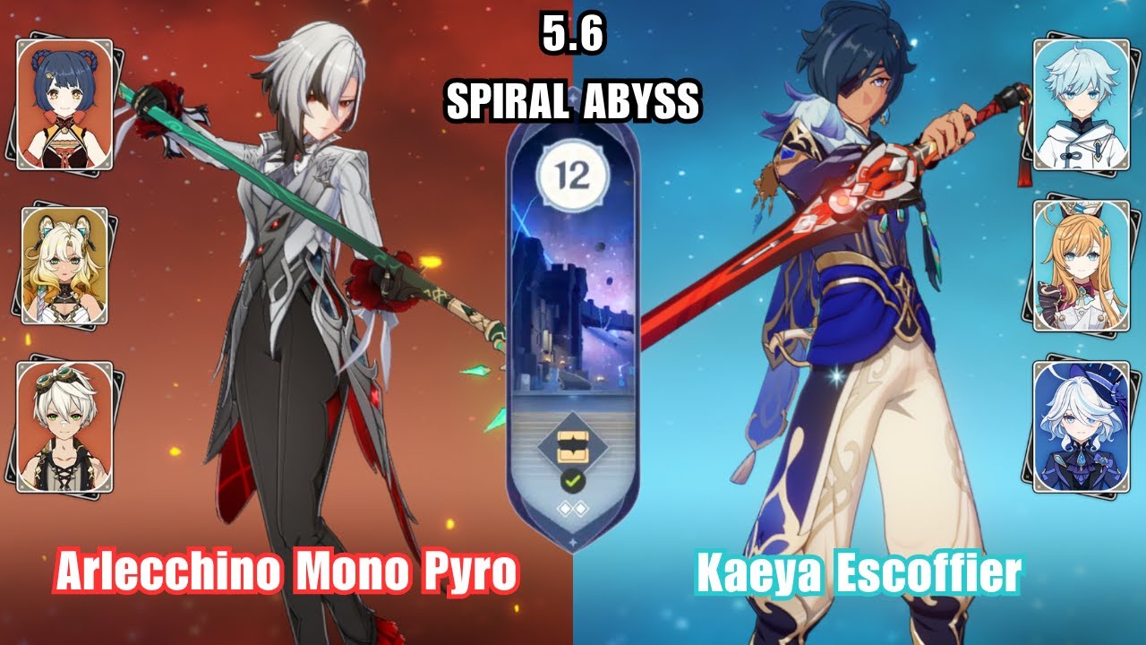 C0 Arlecchino Mono Pyro & C6 Kaeya Escoffier | 5.6 Spiral Abyss ...