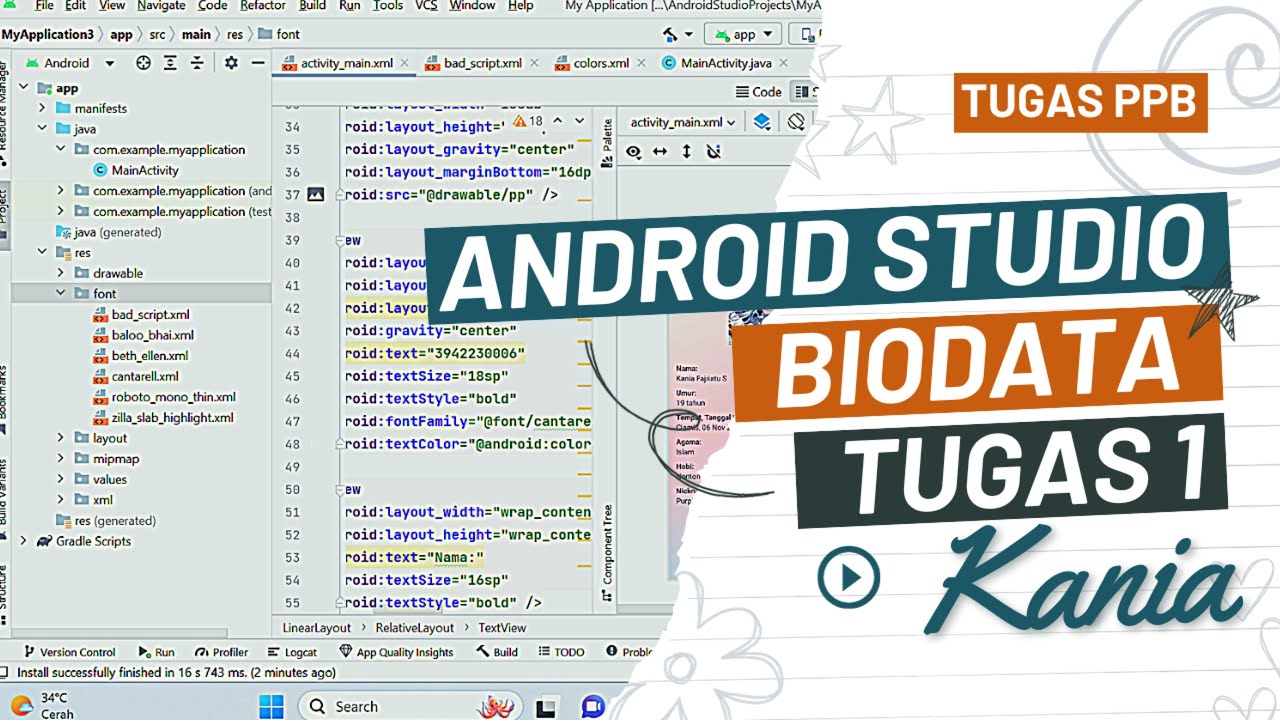 Revisi! Android Studio - Biodata (result) - YouTube