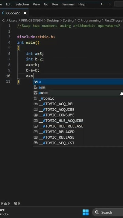 Swap 2 numbers using arithmetic operators in C? | THE CODING GUIDE 😊 - YouTube
