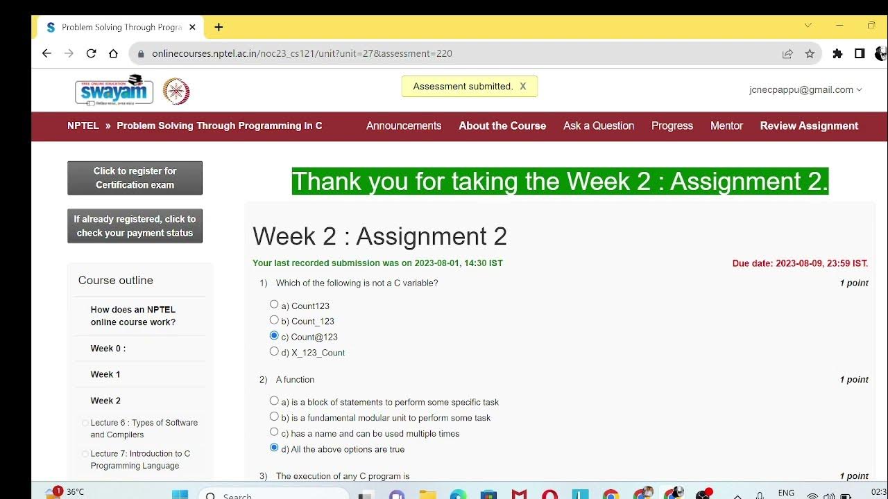 NPTEL Problem solving through C | Assignment 2 solutions| July 2023| - YouTube