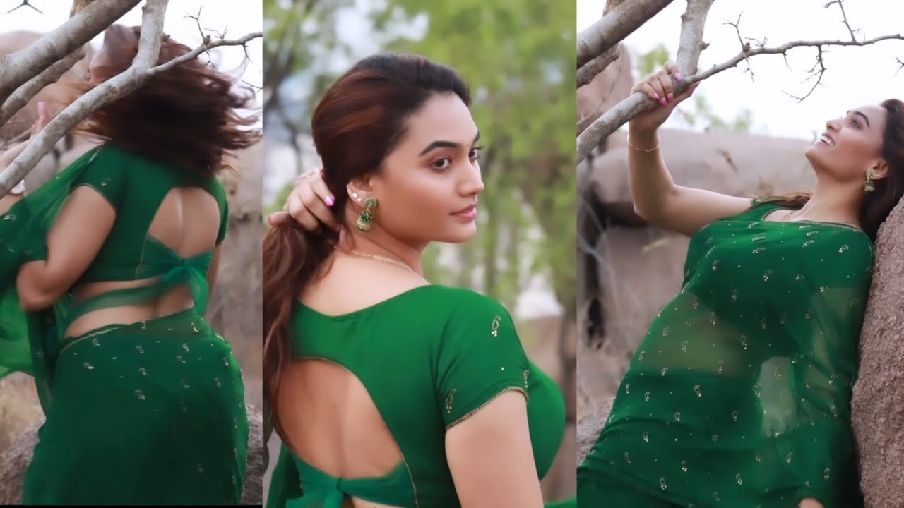 Indian Beauty Flaunting Flawless Curves in bold Green Saree - YouTube