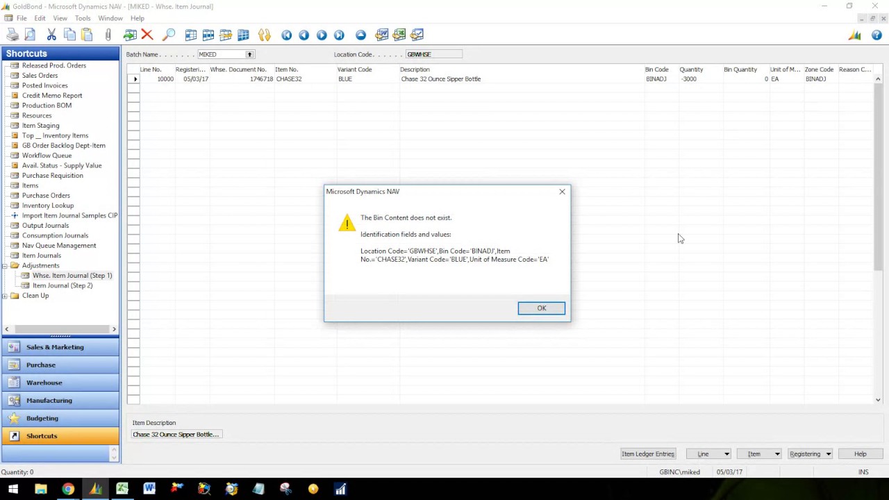 How we currently adjust Inventory in Nav 5.0 - YouTube