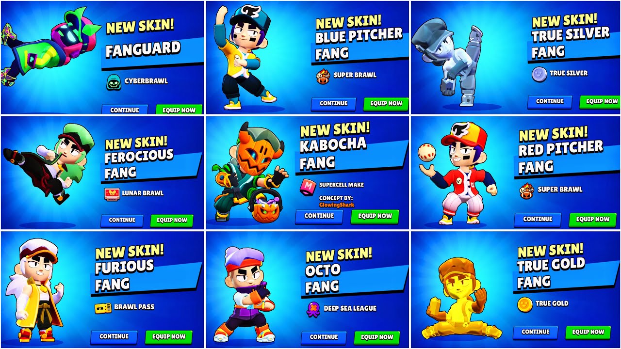 FANG ALL SKINS UNLOCK ANIMATIONS | Brawlstars - YouTube