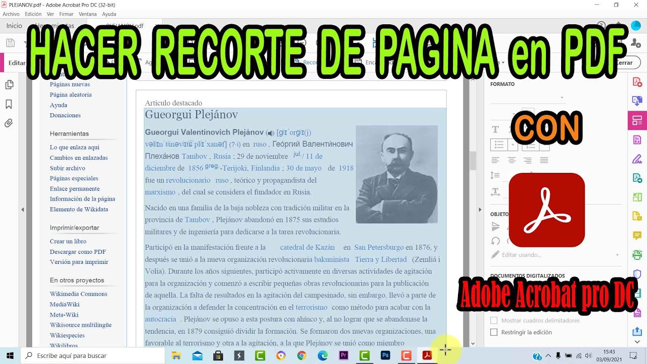 Captura y recorte de página en PDF con ADOBE ACROBAT READER pro DC ...