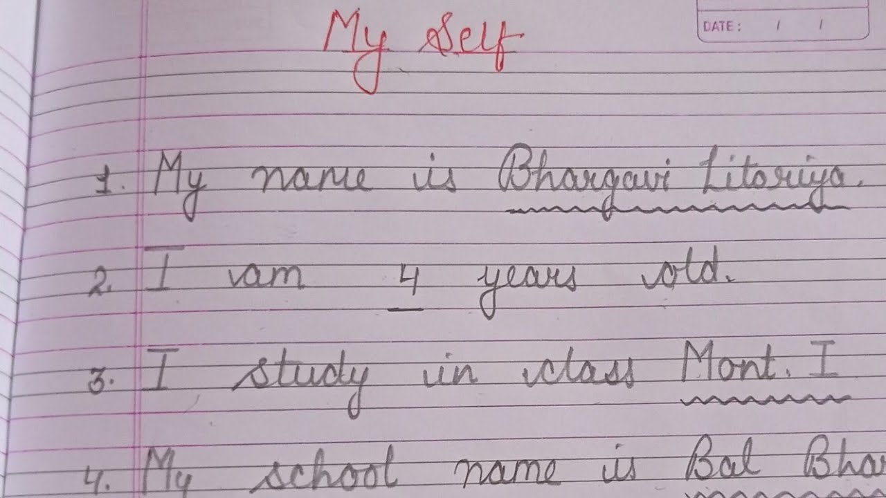 My Self, 5 lines on My self for LKG, UKG and for Class 1 - YouTube