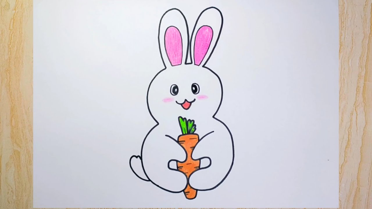 Cara menggambar kelinci memegang wortel - YouTube