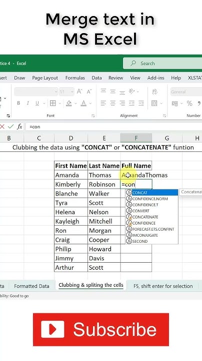 How to use CONCAT or CONCATENATE function in Excel | How to merge text #youtubeshorts #excel ...