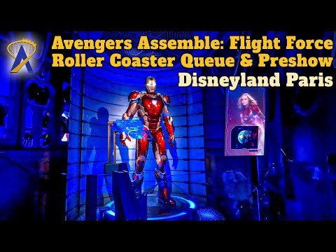Avengers Assemble: Flight Force Roller Coaster Queue and Preshow Tour ...
