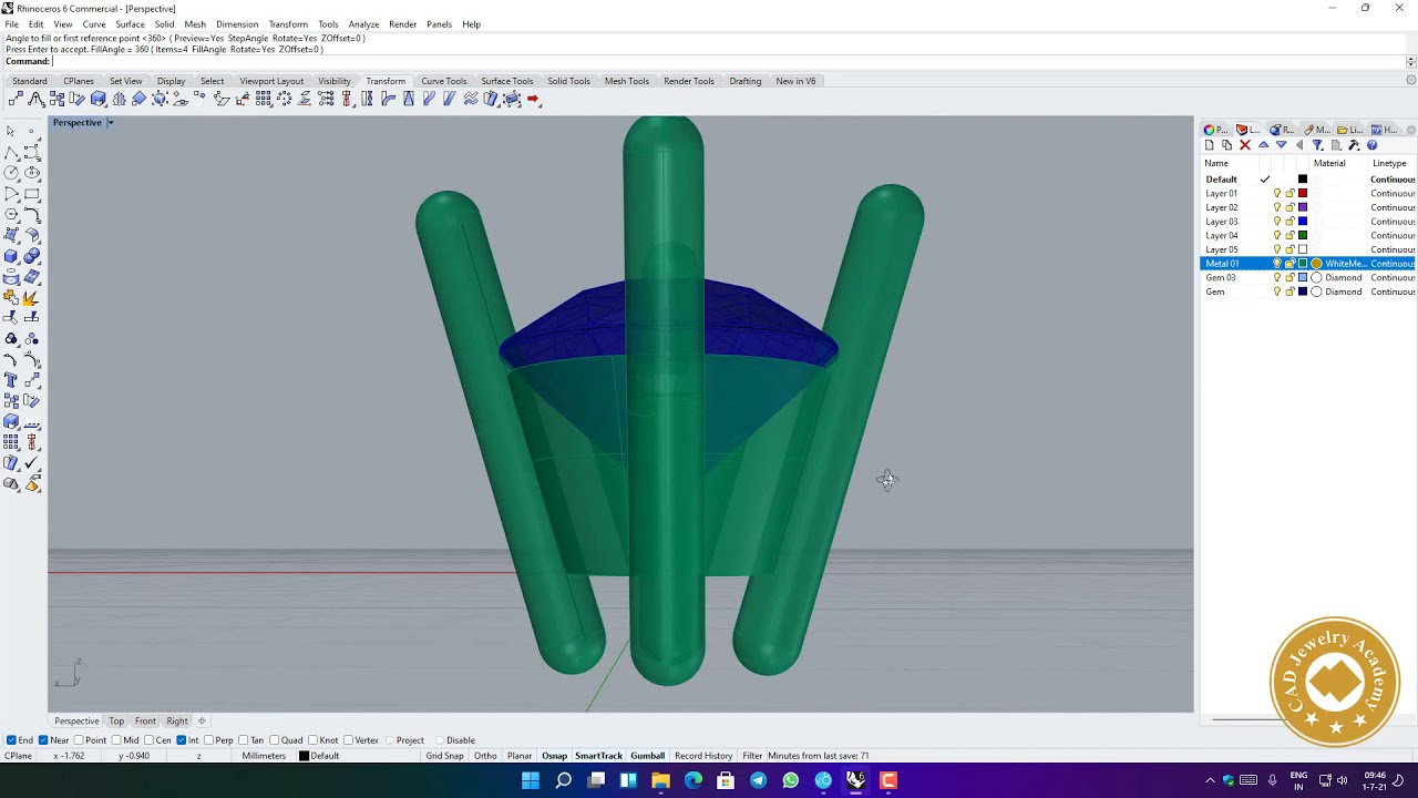 Claw Setting in Rhino 3D. 4 Prongs Rounded Gem Collette. - YouTube