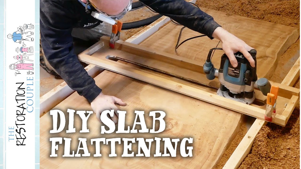 FLATTENING A LIVE EDGE SLAB - DIY Desk Build - YouTube