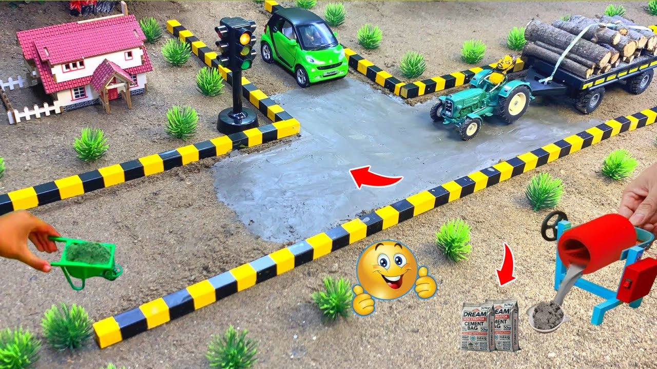 diy tractor making concrete road construction science project - YouTube