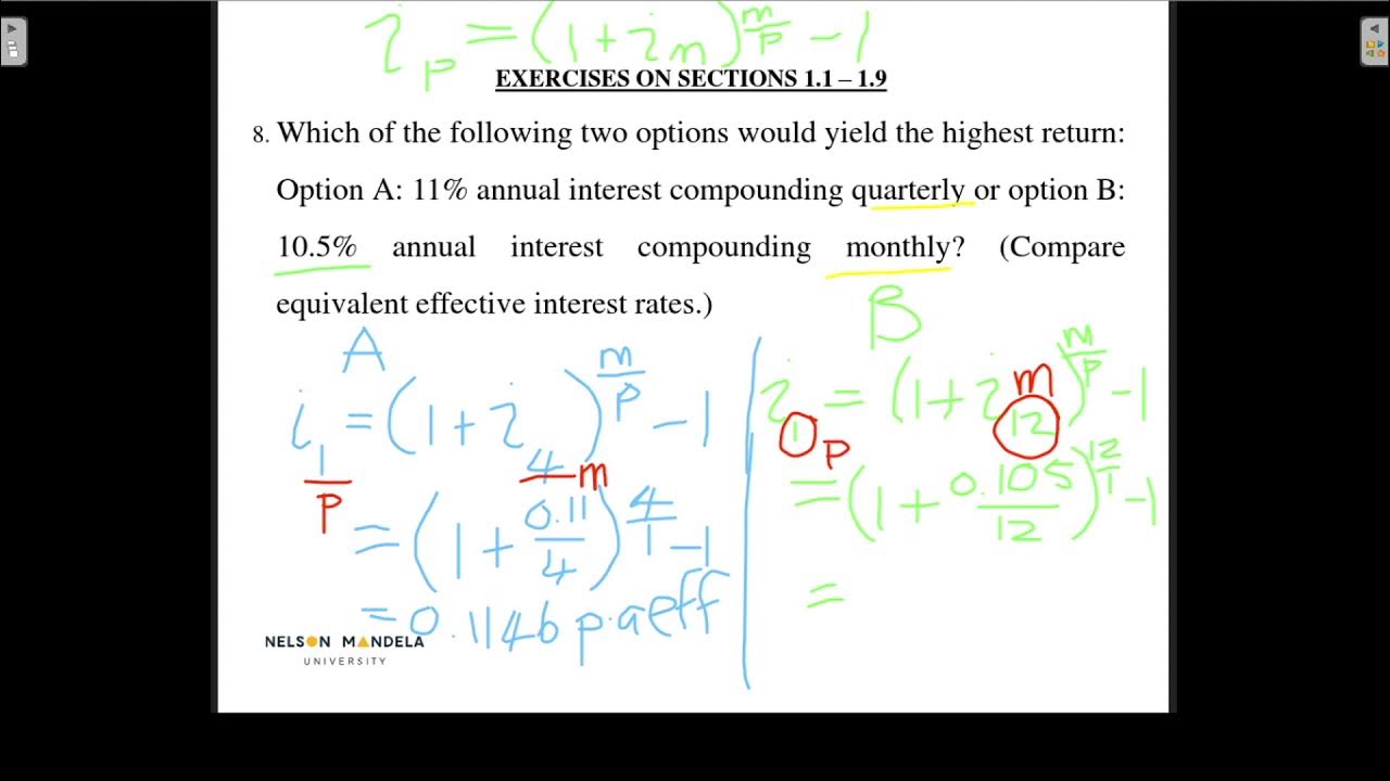 STAV101 Lecture 3E Exercises on equivalent effective interest rate - YouTube