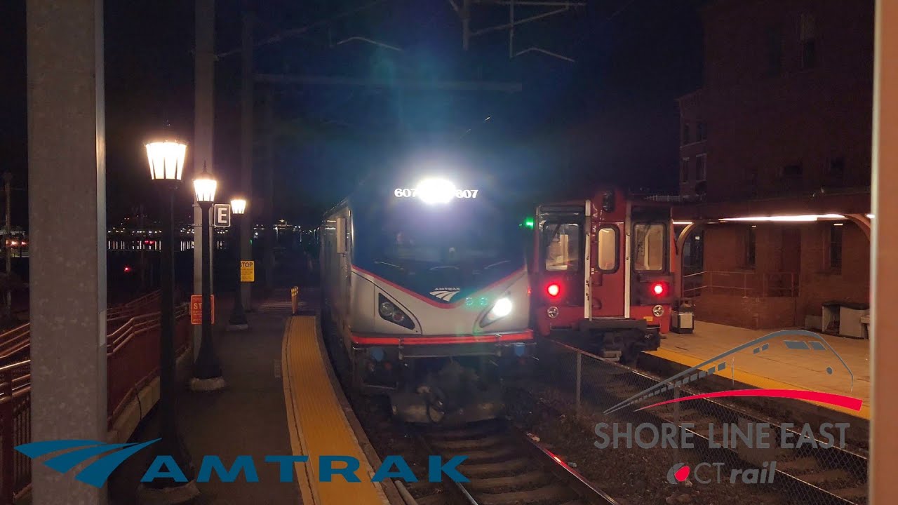 Amtrak & Shore Line East Late Night Action at New London with a Viewliner Sleeper on Regional ...