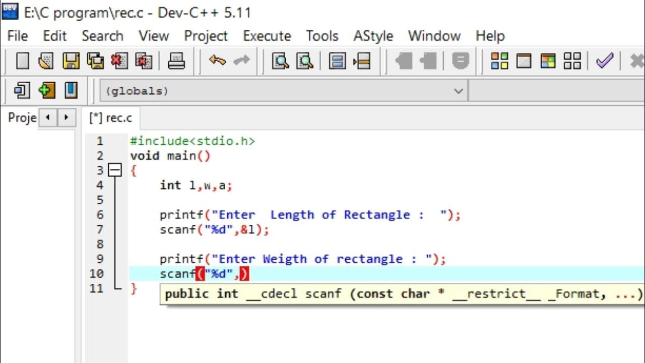 Calculate Area Of Rectangle | Step-By-Step Code In C Language - YouTube