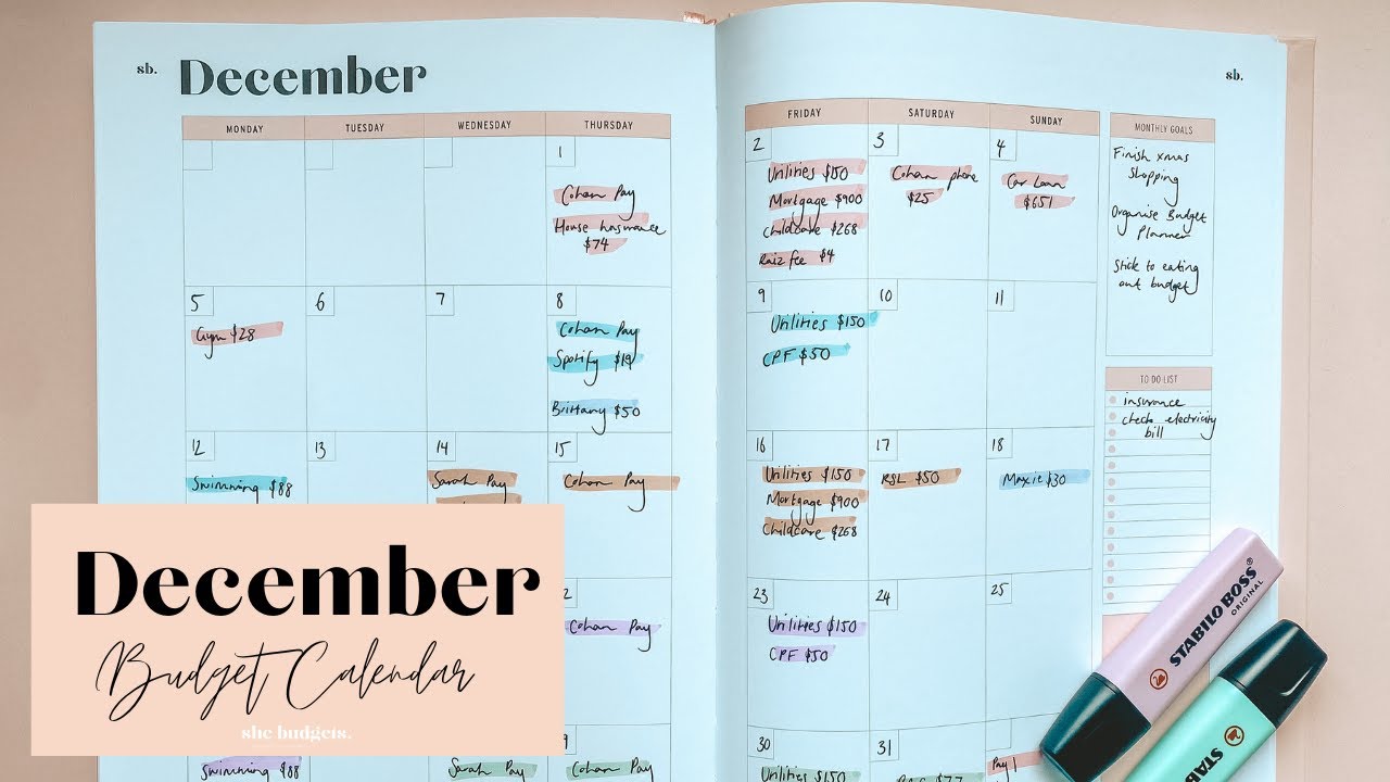 Budget With Me | December Budget Calendar | The Budget Planner | She ...