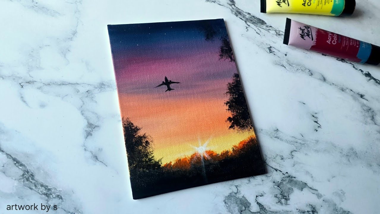Sunset Sky Painting / Easy Acrylic Painting Ideas for Beginners / Mini ...