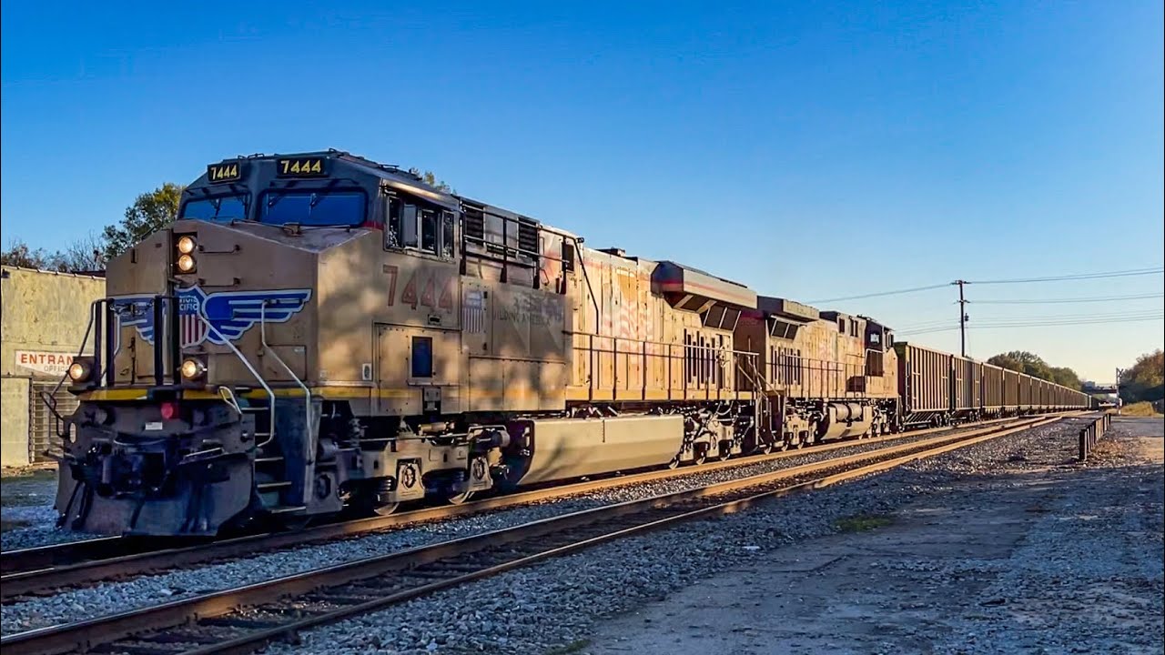 CSXT E374.13 UP 7444 AC45CCTE 5654 AC44CWCTE CSX 3000 ES44AH DPU doubled MTY coal train as ...