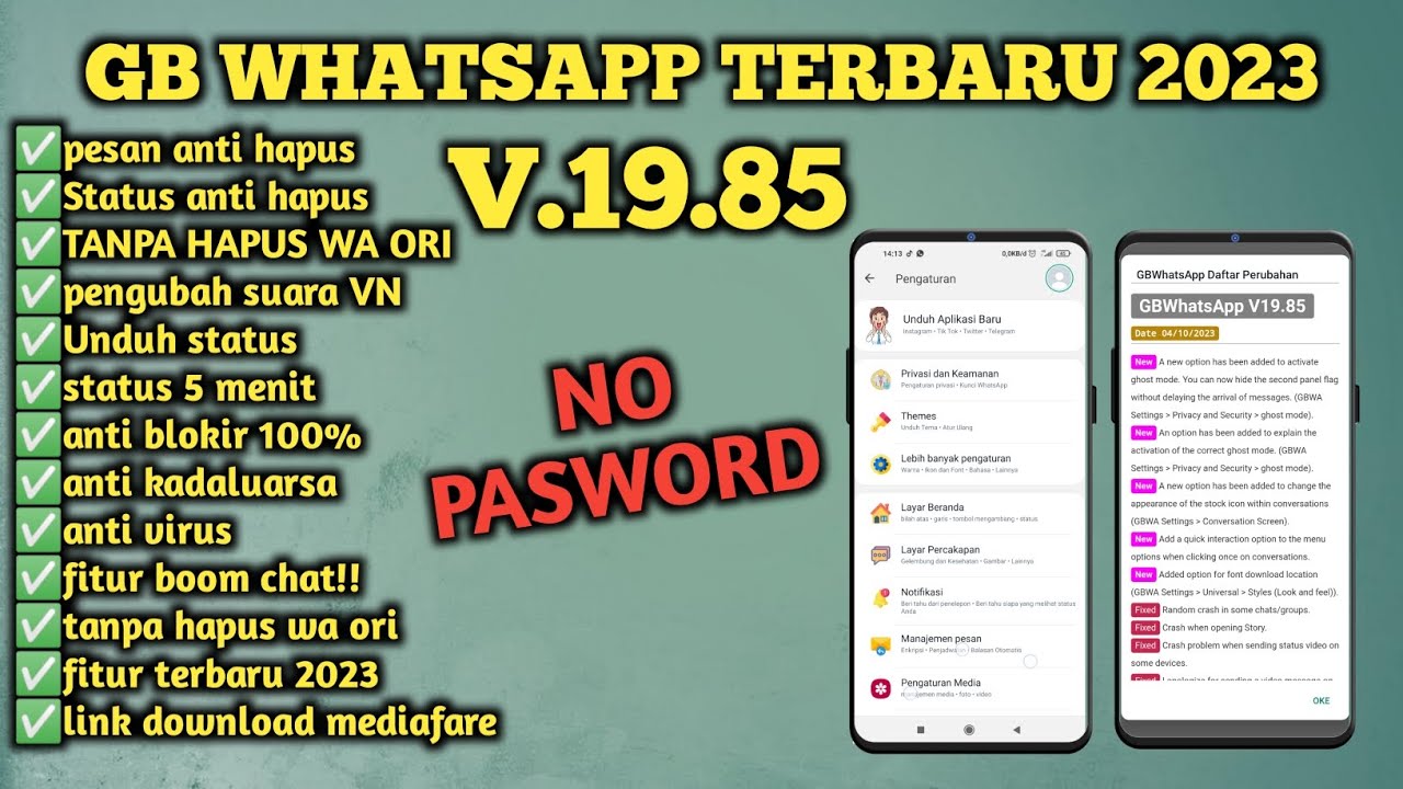 GB Whatsapp terbaru 2023 || No pasword || V19.85 - YouTube