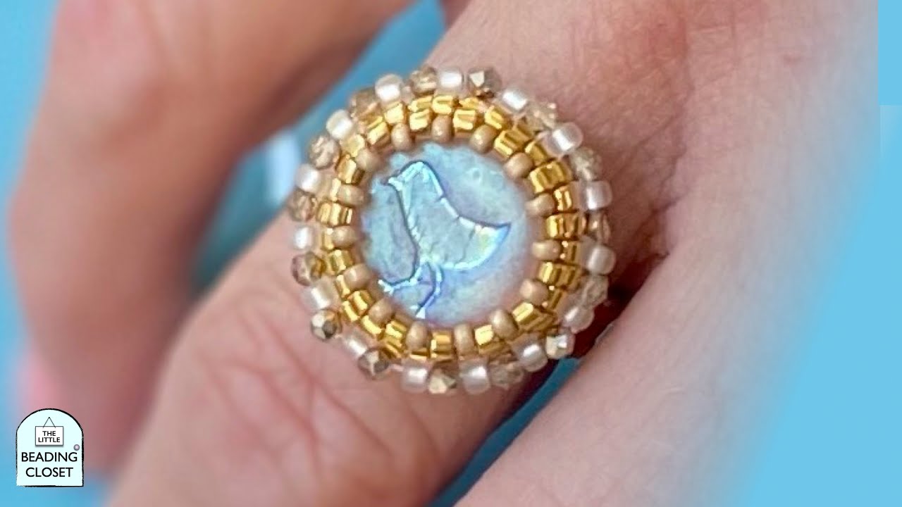Beaded coin ring embellished peyote stitch bezel beading tutorial 12mm ...