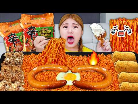 Mukbang Fried Kimchi Noodles Chicken eating show by HIU 하이유