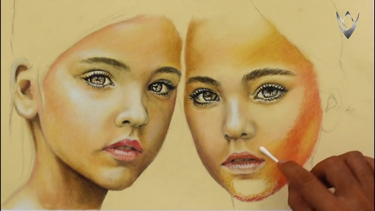 ART LESSON: The Most Beautiful Twin Girls, How to Draw with Pitt Pastel ...
