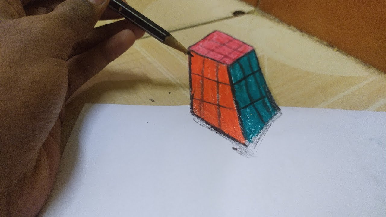 how to draw a illusion rubik's cube - YouTube