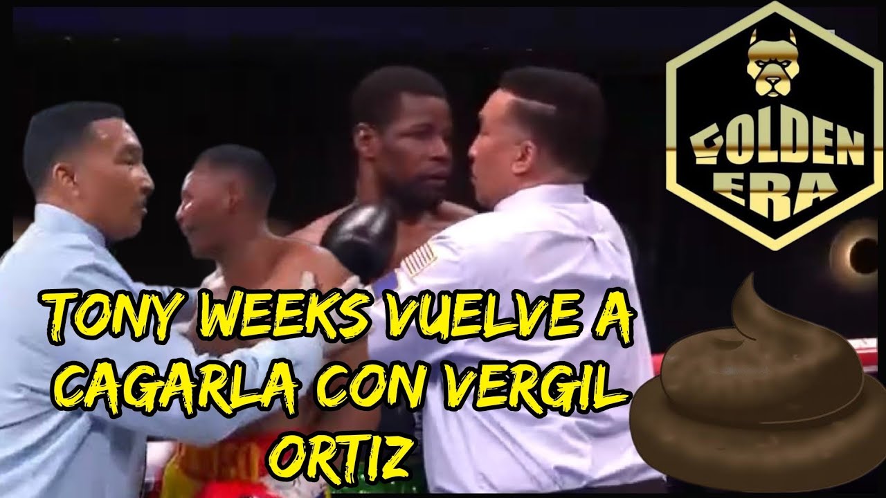 Tony Weeks ayuda a Vergil Ortiz parando la pelea en la ronda numero uno ...