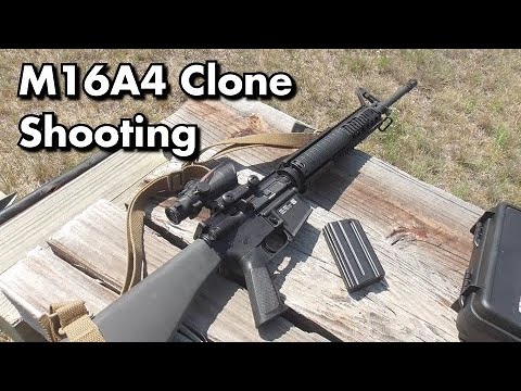 Shooting M16A4 Clone w/ Trijicon ACOG 4x32 (Windham Weaponry 20" Government w/ KAC M5 RAS, BFG ...