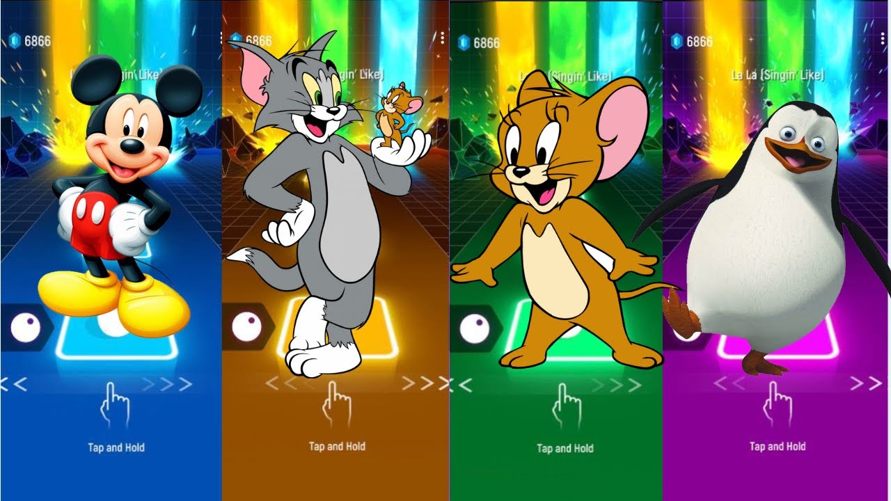Mickey Mouse vs Tom and Jerry vs Penguins of Madagascar |Tiles Hop Edm ...