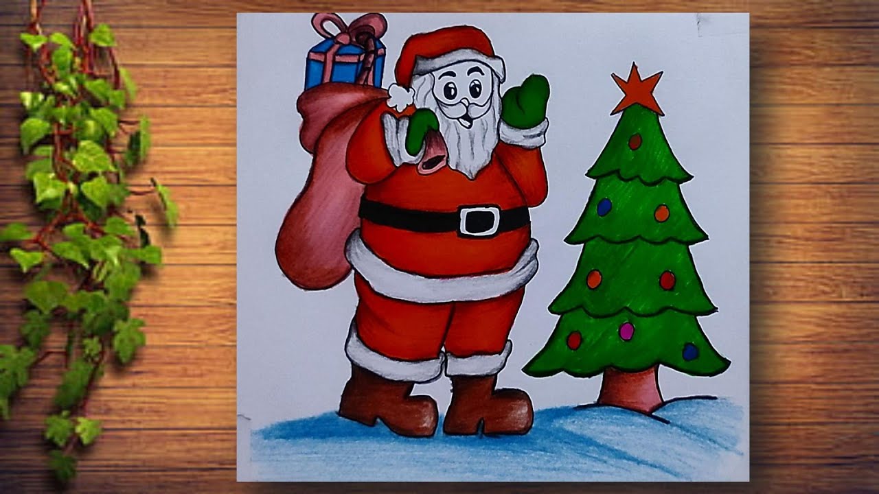 Christmas tree with Santa Claus drawing I How to draw beautiful Santa ...