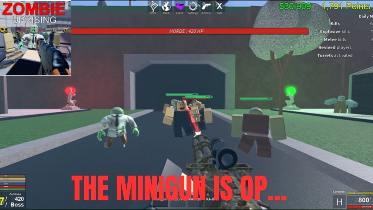 MINIGUN VS ZOMBIES (Roblox Zombie Uprising) - YouTube