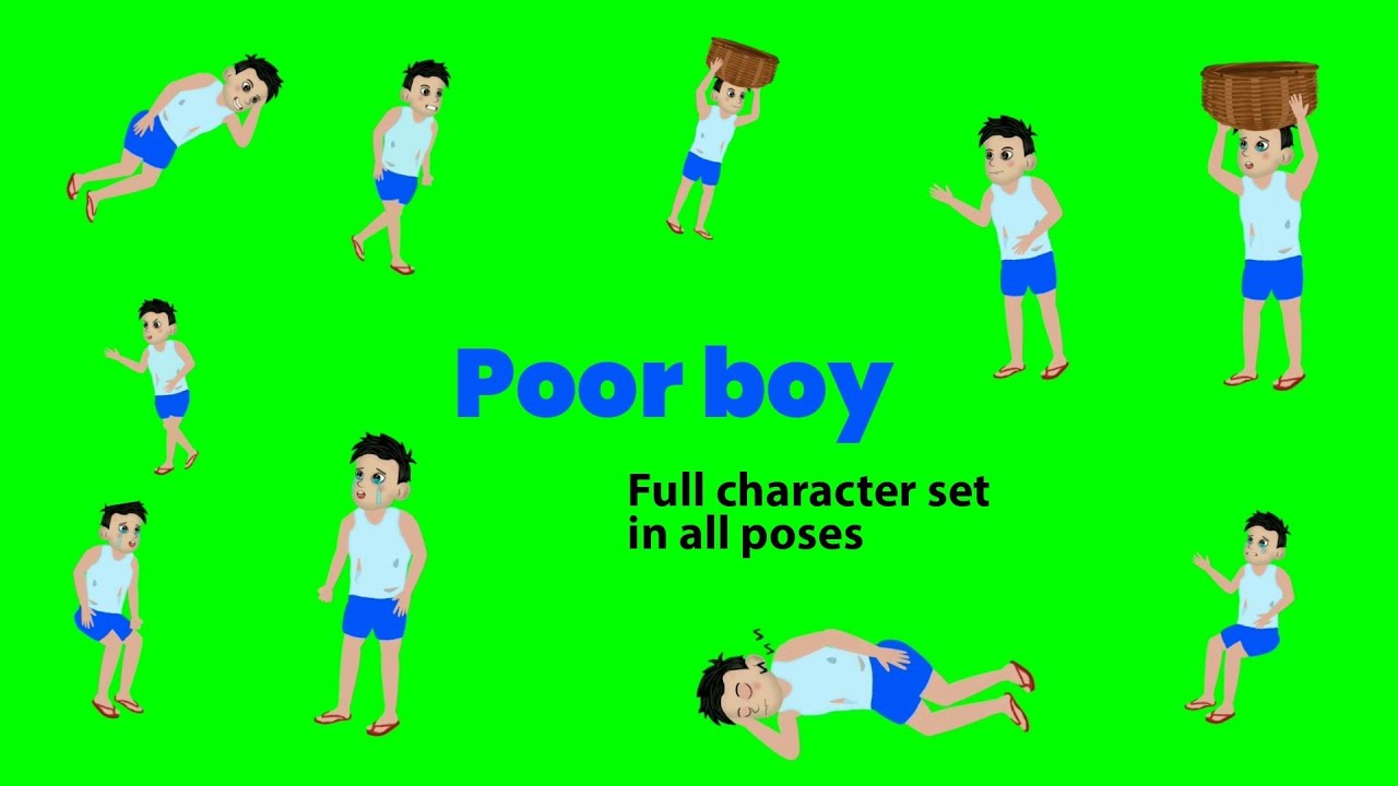 poor boy cartoon character set | all poses | talking listening laughing ...