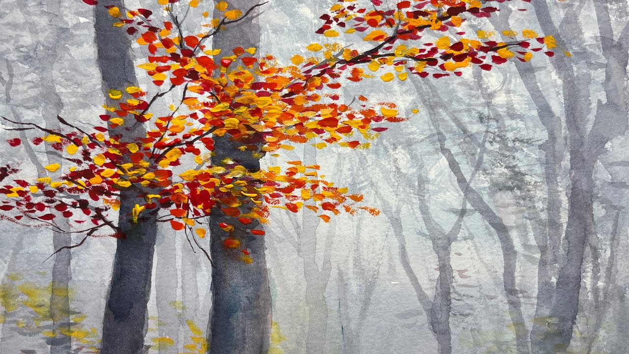 Painting the trees with autumn leaves - YouTube