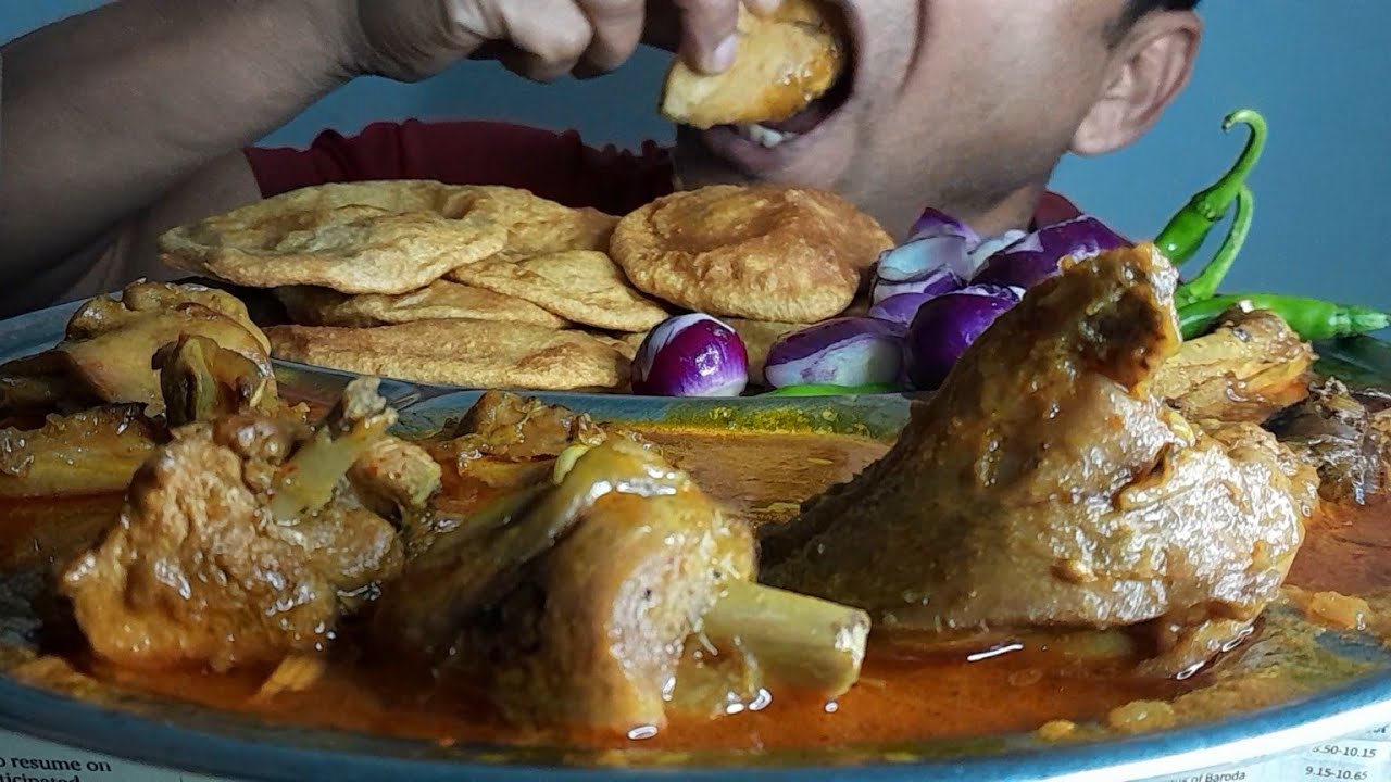 1KG MUTTON MIX CURY & MUTTON PURI (LUCHI) EATING/ SPICY MUTTON CURY ...