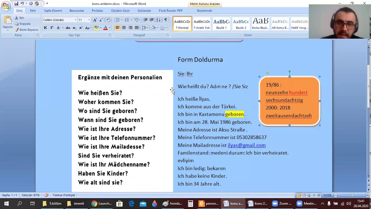 5. DERS Formular ausfüllen/A1 /Form doldurma/ ilyashocailealmanca/A1 ...