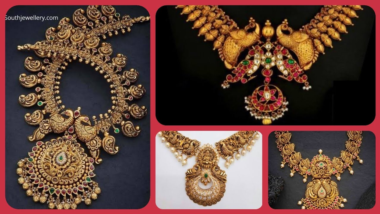 Antique gold peacock necklace designs||traditional 22ct gold peacock ...