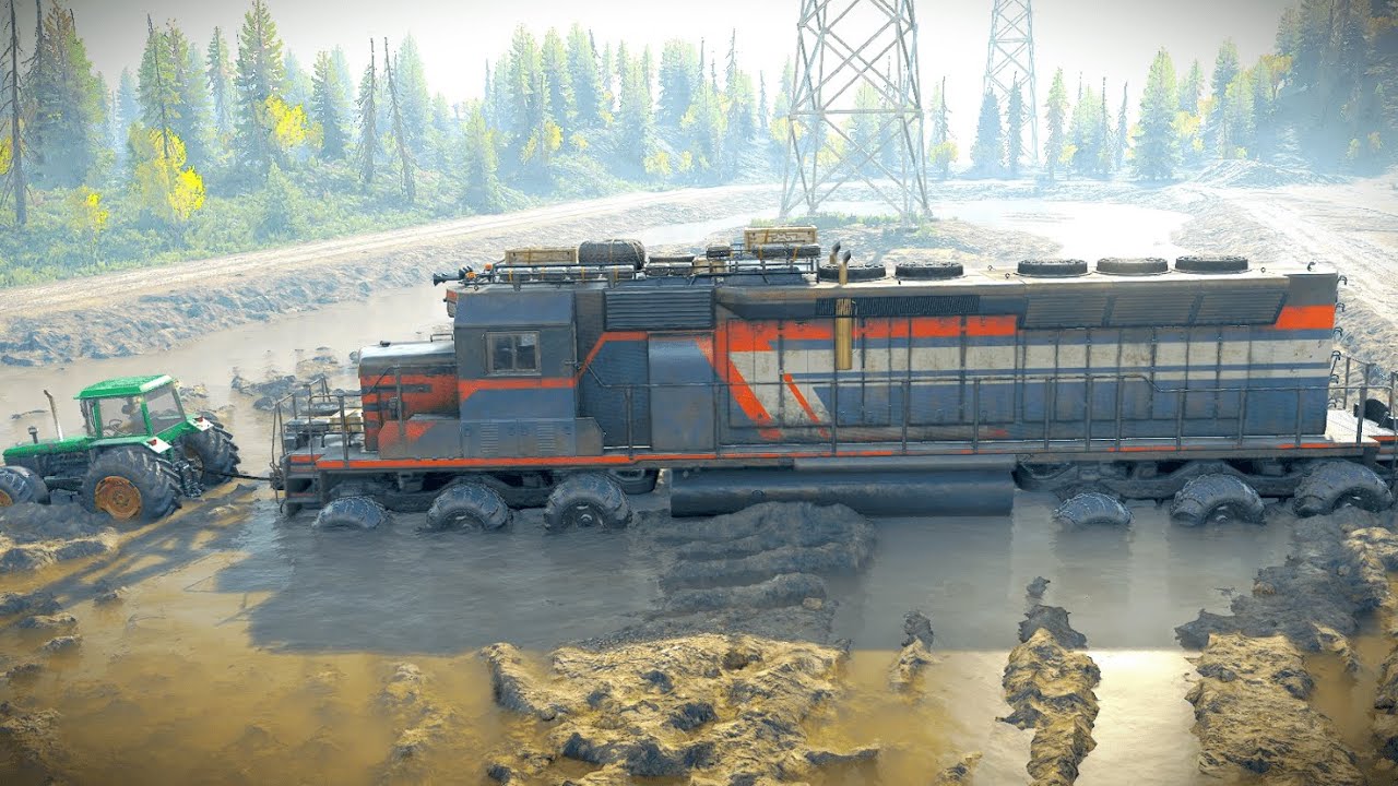 TRAIN STUCK IN MUD - TRACTOR RESCUING TRAIN FROM MUD | SNOWRUNNER HINDI ...