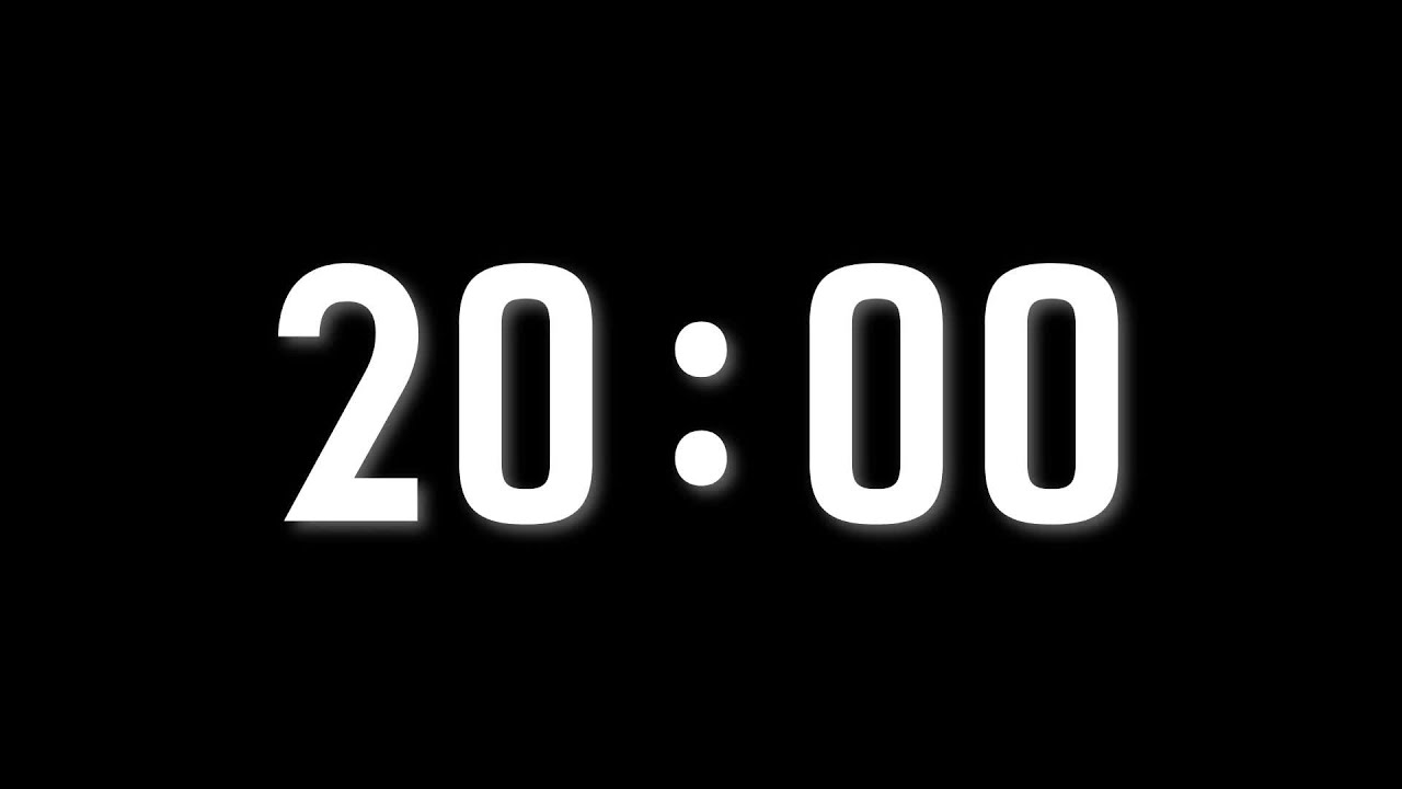 Basic white on black countdown timer - 20 minutes - YouTube