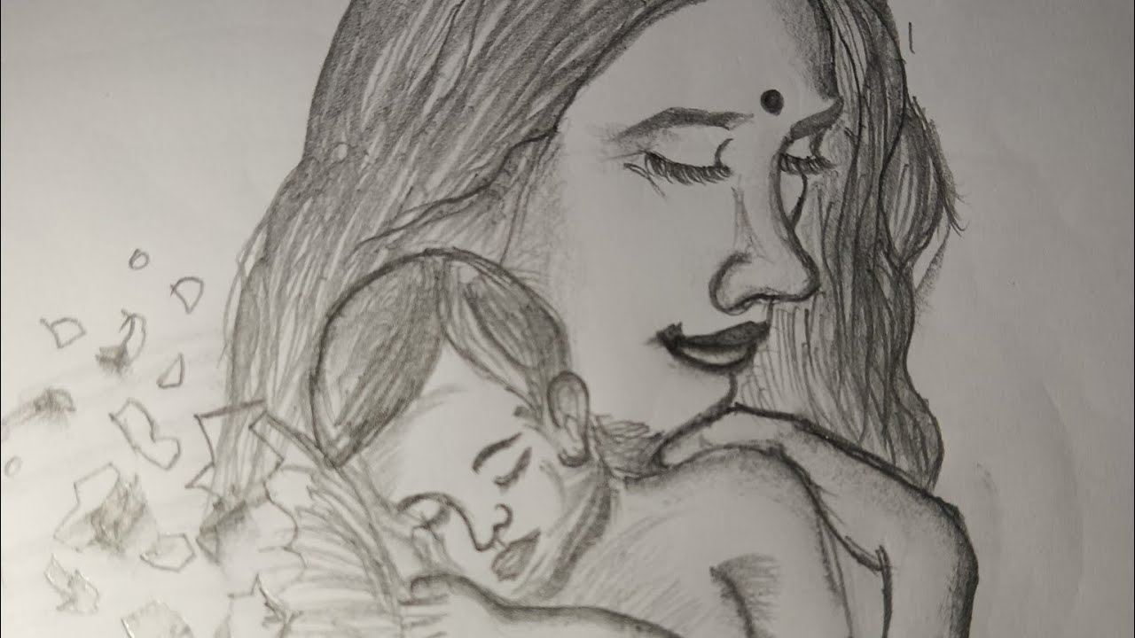 How to Draw Mother with Baby | | Mother's love | | Pencil sketch ...
