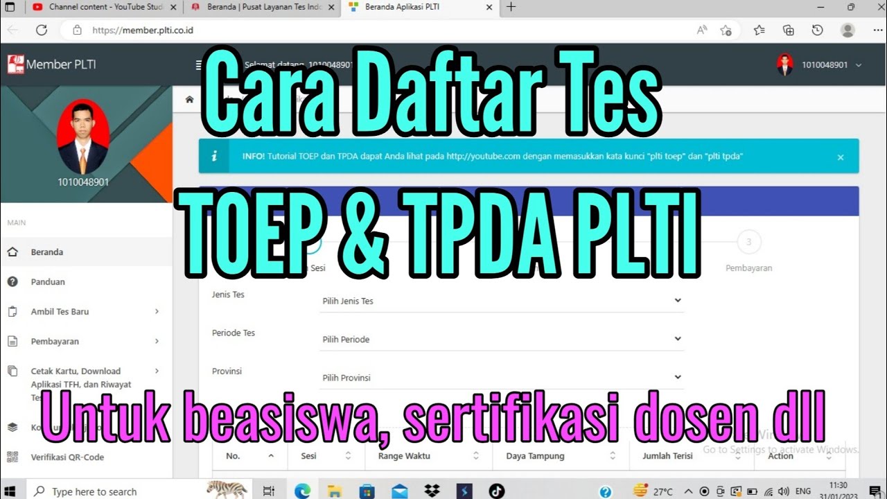 Cara Mendaftar Tes TOEP dan TPDA PLTI - YouTube