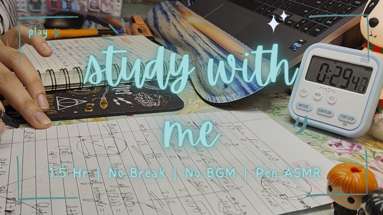 1.5 Hr Study Session📝Pen & Pencil ASMR | Timer | No BGM| Background ...