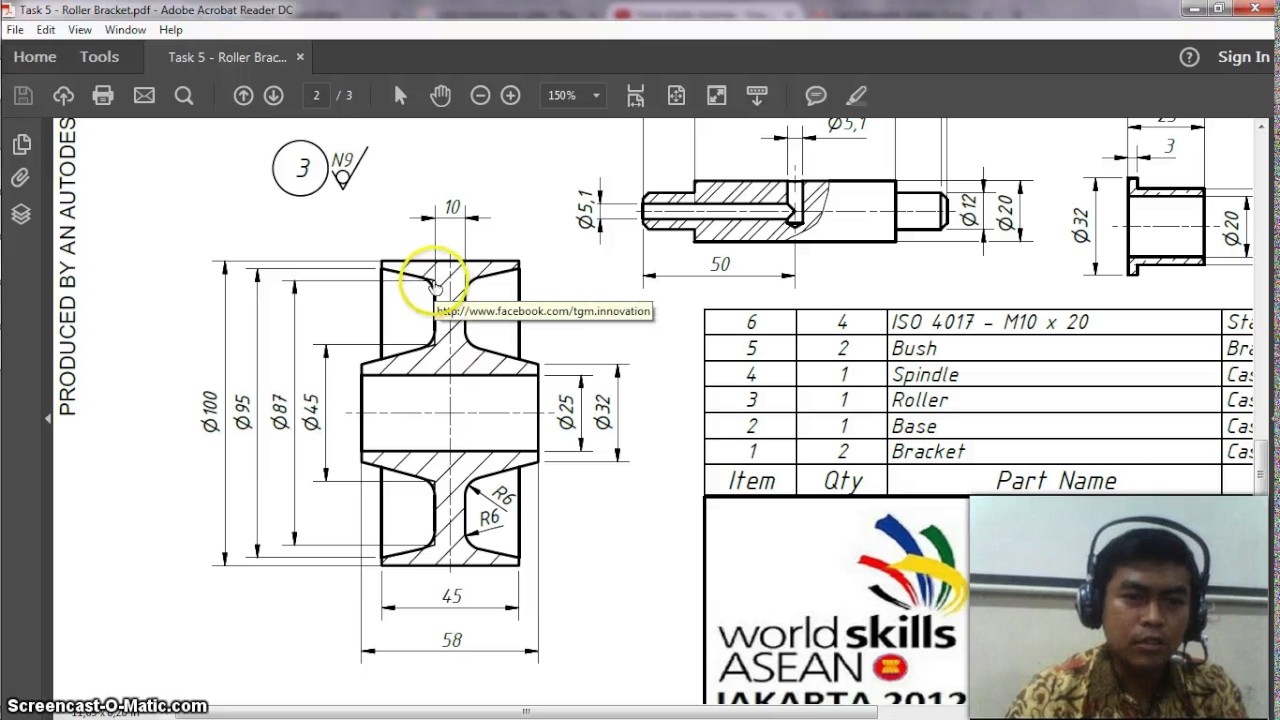 Roller Bracket Part nomor 3 (Roller) menggunakan Autodesk Inventor ...
