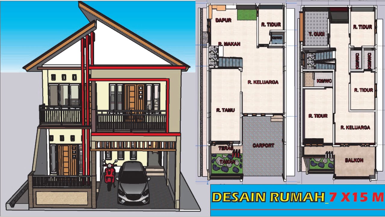 Desain Rumah Minimalis 7x15 m || Inspirasi Desain Rumah - YouTube
