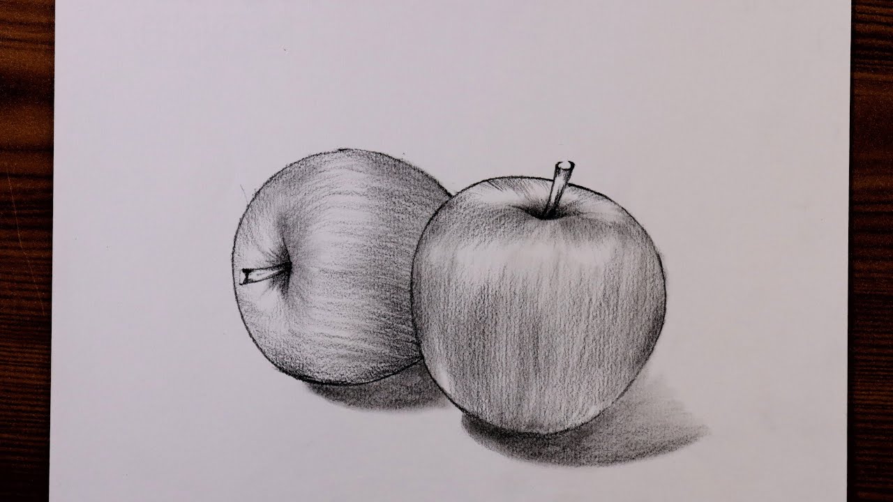 3d apple with shadow easy pencil drawing - YouTube