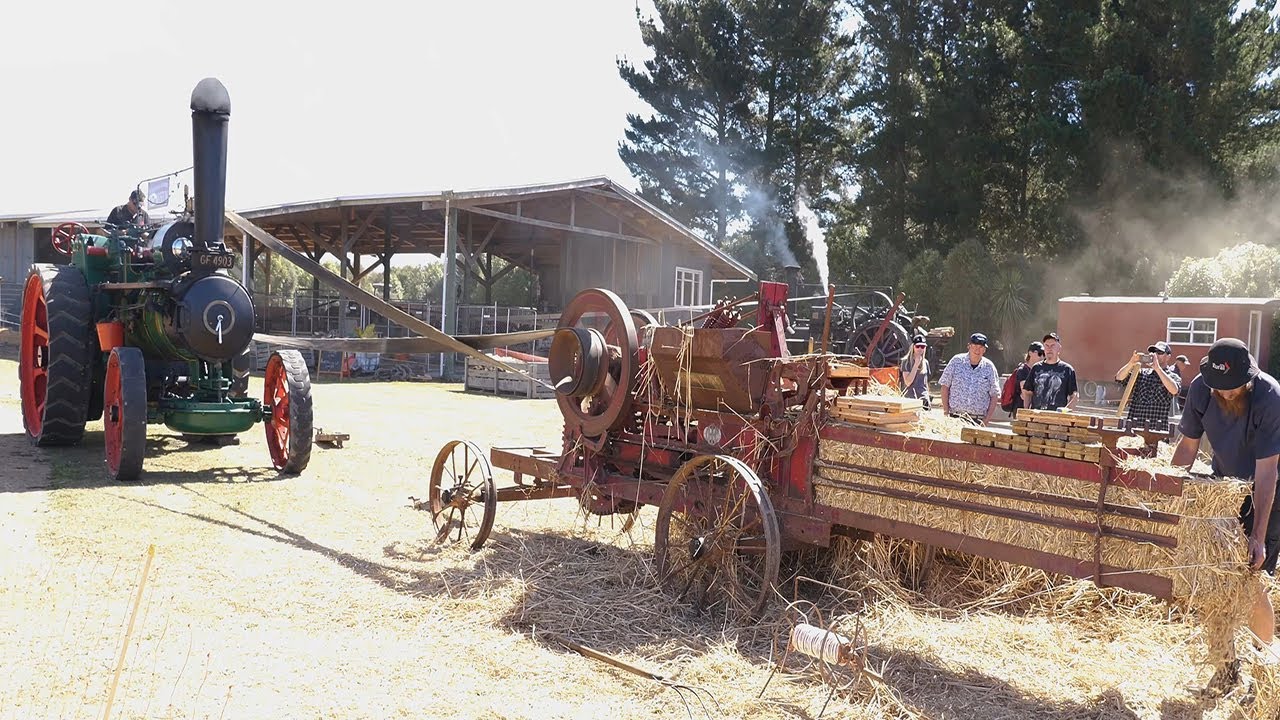 1912 Fowler Traction Engine Running a 1930s International Harvester Hay ...