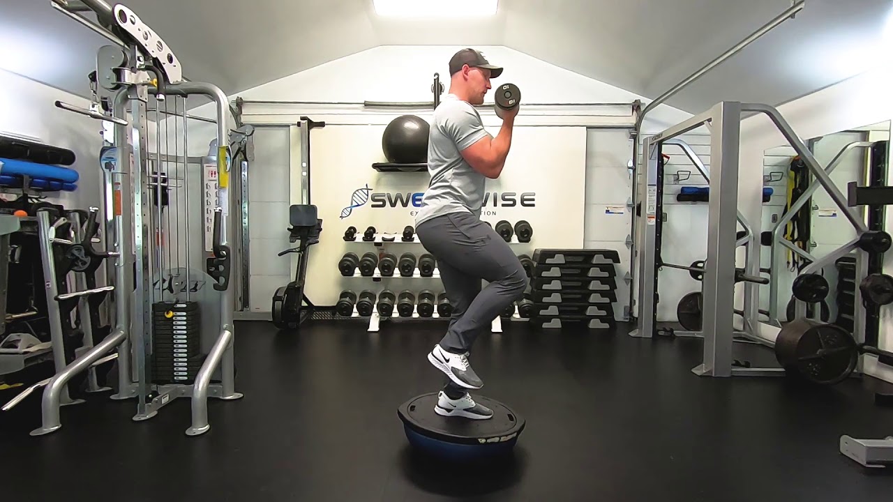 Single DB Bosu High Knee Step Up Exercise level 3 - YouTube