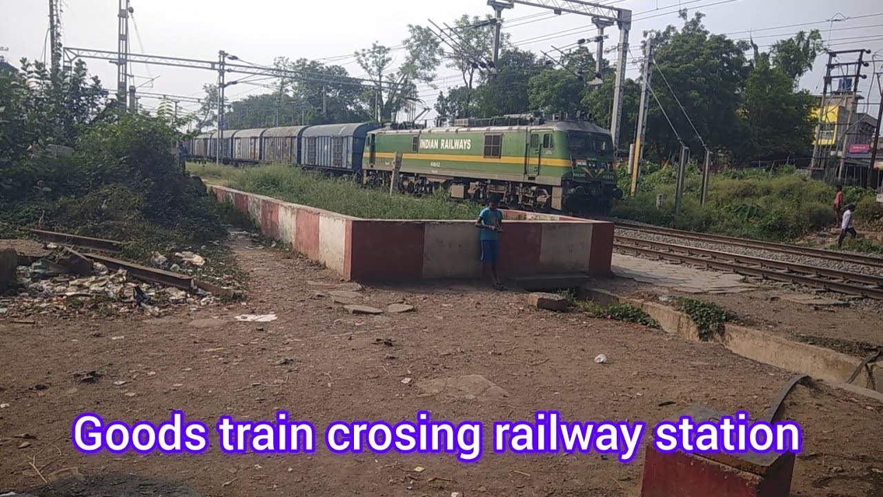 wag9 engine cement load goods train crosing railway station - YouTube