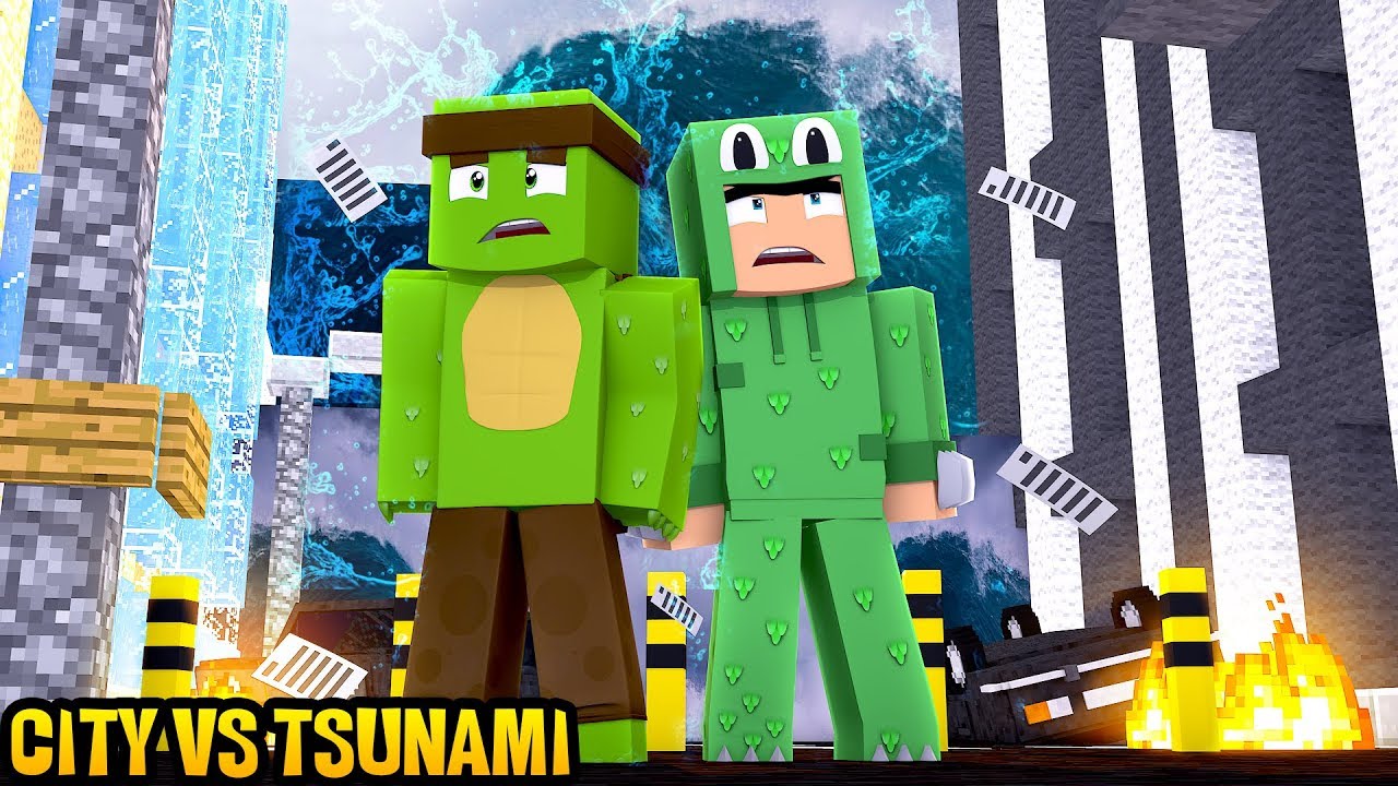 TINY TURTLES MINI CITY VS TSUNAMI CHALLENGE - Minecraft TSUNAMI ...