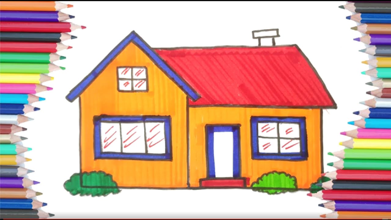 How to draw a easy house drawing, colorful easy house drawing step by ...
