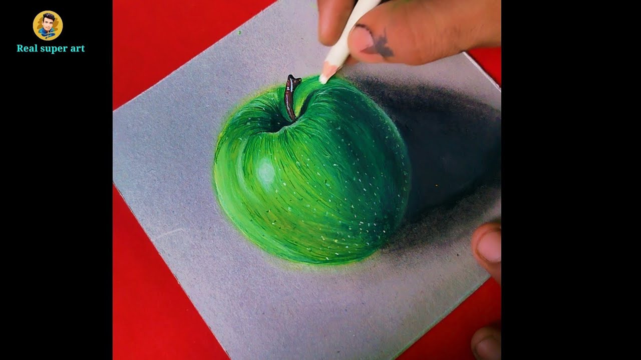 how to draw hyper realistic Apple drawing with oil pastel colour - YouTube